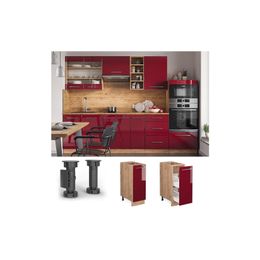 VICCO Apothekerunterschrank Küchenschrank Küchenmöbel Fame-Line Eiche Rot Bordeaux modern 30 cm Küche Einbauküche Einschübe Aufbewahrung Küchenzeile Hochglanz