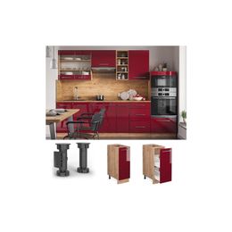 VICCO Apothekerunterschrank K&uuml;chenschrank K&uuml;chenm&ouml;bel Fame-Line Eiche Rot Bordeaux modern 30 cm K&uuml;che Einbauk&uuml;che Einsch&uuml;be Aufbewahrung K&uuml;chenzeile Hochglanz