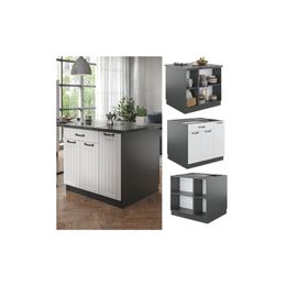 VICCO K&uuml;cheninsel K&uuml;chenblock Einbauk&uuml;che Fame-Line Landhaus Anthrazit Wei&szlig; 90 cm K&uuml;chen Schr&auml;nke Apothekerunterschrank Schubunterschrank Regalinselunterschrank Softclose-Scharnier K&uuml;chenm&ouml;bel
