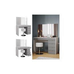 VICCO Schminktisch Elise Wei&szlig; Grau 115 x 76 cm modern Frisiertisch Schubladen Spiegel Hocker