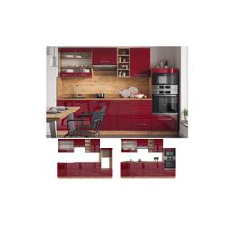 VICCO K&uuml;chenzeile K&uuml;chenblock Einbauk&uuml;che Fame-Line Eiche Bordeaux Rot 280 cm modern Sp&uuml;lenunterschrank Unterschrank Schubunterschrank H&auml;ngeschrank Mikrowellenschrank Apothekerunterschrank