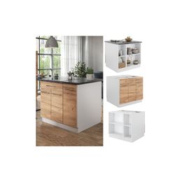 VICCO K&uuml;cheninsel K&uuml;chenblock Einbauk&uuml;che Fame-Line Wei&szlig; Eiche Goldkraft 90 cm modern K&uuml;chen Schr&auml;nke Apothekerunterschrank Schubunterschrank Regalinselunterschrank Softclose-Scharnier K&uuml;chenm&ouml;bel