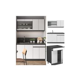 VICCO K&uuml;chenzeile K&uuml;chenblock Einbauk&uuml;che R-Line J-Shape Anthrazit Wei&szlig; 140 cm modern K&uuml;chenschr&auml;nke K&uuml;chenm&ouml;bel