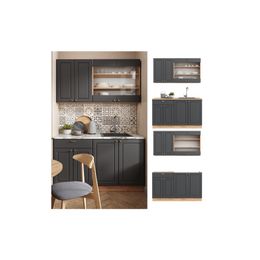 VICCO K&uuml;chenzeile K&uuml;chenblock Einbauk&uuml;che Fame-Line Single Landhaus Eiche Anthrazit Gold 140 cm modern K&uuml;chen Schr&auml;nke Sp&uuml;lenunterschrank Schubunterschrank H&auml;ngeschrank H&auml;ngeglasschrank