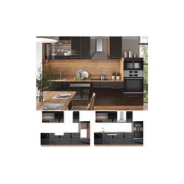 VICCO K&uuml;chenzeile K&uuml;chenblock Einbauk&uuml;che Fame-Line Eiche Anthrazit 300 cm modern K&uuml;chen Schr&auml;nke Schubunterschrank Unterschrank Sp&uuml;lenunterschrank H&auml;ngeschrank Mikrowellenschrank Geschirrsp&uuml;lerblende