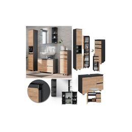 VICCO Badm&ouml;belset J-shape Anthrazit Eiche modern Badezimmer Schrank Badschrank Waschtischunterschrank Spiegelschrank Midischrank Hochschrank Schrankt&uuml;r Schrankschublade Schrankfach Ablage Aufbewahrung