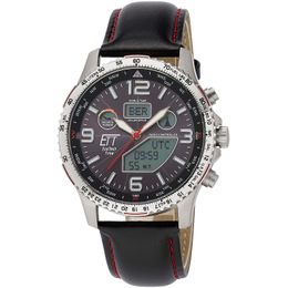 Funkchronograph ETT "Professional World Timer, EGT-11573-21L" Armbanduhren schwarz (schwarz, rot) Herren Solaruhren