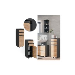 VICCO Midischrank Badschrank Badezimmerm&ouml;bel J-shape Anthrazit Eiche modern 30x95cm Badezimmer Schrank Badm&ouml;bel Schrankt&uuml;r Schrankschublade Schrankfach Ablage Aufbewahrung