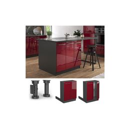 VICCO Regalinselunterschrank K&uuml;chenschrank K&uuml;chenm&ouml;bel Fame-Line Anthrazit Bordeaux Rot 60 cm modern Hochglanz K&uuml;che Einbauk&uuml;che K&uuml;cheninsel Dreht&uuml;r Einlegeboden Blende K&uuml;chenunterschrank K&uuml;chenzeile