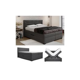 VICCO VitaliSpa Boxspringbett Doppelbett Ehebett Anthrazit modern 180x200 cm Schlafzimmer Bett Taschenfederkern PU-Komfortschaum Matratze Topper Bettkasten Möbelstoff Aufbewahrung