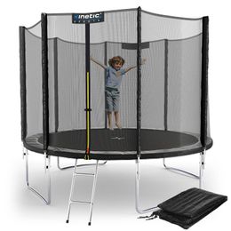 KINETIC SPORTS Trampolin Outdoor 'Salto Plus' &Oslash; 183/244/305/366/400/430/490 cm - Komplett-Set f&uuml;r Kinder, USA Sprungtuch, Netz, Randpolster, Leiter - bis zu 160kg Schwarz-2 &Oslash; 305 cm &Oslash; 305 cm, Schwarz-2