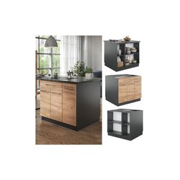 VICCO K&uuml;cheninsel K&uuml;chenblock Einbauk&uuml;che Fame-Line Anthrazit Eiche Goldkraft 90 cm modern Hochglanz K&uuml;chen Schr&auml;nke Apothekerunterschrank Schubunterschrank Regalinselunterschrank Softclose-Scharnier K&uuml;chenm&ouml;bel