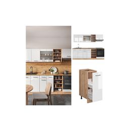 VICCO K&uuml;chenzeile K&uuml;chenblock Einbauk&uuml;che R-Line 240 cm Eiche Wei&szlig; Hochglanz