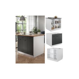 VICCO K&uuml;cheninsel K&uuml;chenblock Einbauk&uuml;che Fame-Line Landhaus Wei&szlig; Dunkelgrau 90 cm K&uuml;chen Schr&auml;nke Apothekerunterschrank Schubunterschrank Regalinselunterschrank Softclose-Scharnier K&uuml;chenm&ouml;bel