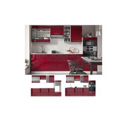 VICCO K&uuml;chenzeile K&uuml;chenblock Einbauk&uuml;che 280cm Fame-Line Bordeaux Hochglanz