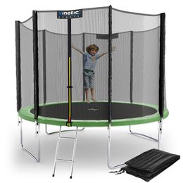 KINETIC SPORTS Trampolin Outdoor 'Salto Plus' &Oslash; 183/244/305/366/400/430/490 cm - Komplett-Set f&uuml;r Kinder, USA Sprungtuch, Netz, Randpolster, Leiter - bis zu 160kg Gr&uuml;n-2 &Oslash; 305 cm &Oslash; 305 cm, Gr&uuml;n-2