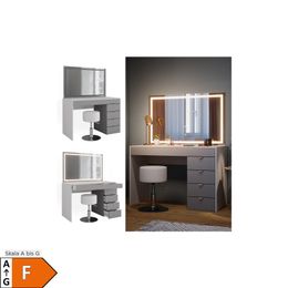 VICCO Schminktisch Elise Wei&szlig; Grau 115 x 76 cm modern Frisiertisch Schubladen LED-Spiegel Hocker