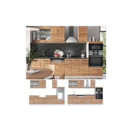 VICCO K&uuml;chenzeile K&uuml;chenblock Einbauk&uuml;che Fame-Line Wei&szlig; Eiche 300 cm modern K&uuml;chen Schr&auml;nke Schubunterschrank Unterschrank Sp&uuml;lenunterschrank H&auml;ngeschrank Mikrowellenschrank Geschirrsp&uuml;lerblende