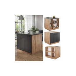 VICCO K&uuml;cheninsel K&uuml;chenblock Einbauk&uuml;che Fame-Line Landhaus Eiche Anthrazit 90 cm Gold K&uuml;chen Schr&auml;nke Apothekerunterschrank Schubunterschrank Regalinselunterschrank Softclose-Scharnier K&uuml;chenm&ouml;bel
