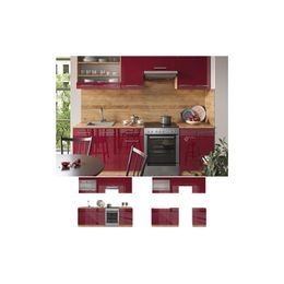 VICCO K&uuml;chenzeile K&uuml;chenblock Einbauk&uuml;che Fame-Line Eiche Rot Bordeaux 240 cm modern K&uuml;chen Schr&auml;nke Sp&uuml;lenunterschrank Schubunterschrank H&auml;ngeschrank H&auml;ngeglasschrank Hochglanz