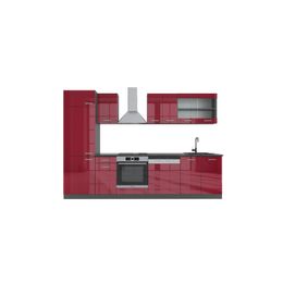 VICCO K&Uuml;CHE R-LINE 300 CM K&Uuml;CHENZEILE K&Uuml;CHENBLOCK EINBAUK&Uuml;CHE ANTHRAZIT BORDEAUX HOCHGLANZ