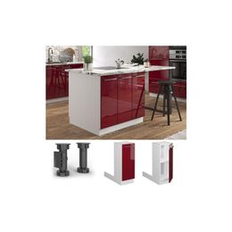 VICCO Regalinselunterschrank K&uuml;chenschrank K&uuml;chenm&ouml;bel Fame-Line Wei&szlig; Bordeaux Rot 30 cm modern Hochglanz K&uuml;che Einbauk&uuml;che K&uuml;cheninsel Dreht&uuml;r Einlegeboden Blende K&uuml;chenunterschrank K&uuml;chenzeile