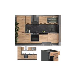 VICCO K&Uuml;CHE R-LINE 300 CM K&Uuml;CHENZEILE K&Uuml;CHENBLOCK EINBAUK&Uuml;CHE ANTHRAZIT EICHE