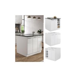 VICCO K&uuml;cheninsel K&uuml;chenblock Einbauk&uuml;che Fame-Line Wei&szlig; 90 cm modern Hochglanz K&uuml;chen Schr&auml;nke Regalunterschrank K&uuml;chenunterschrank Regalinselunterschrank Softclose-Scharnier K&uuml;chenm&ouml;bel