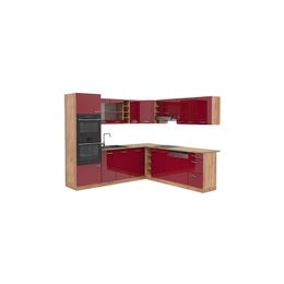 VICCO K&uuml;chenzeile K&uuml;chenblock Einbauk&uuml;che R-Line 240 cm Eiche Bordeaux Hochglanz
