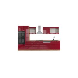 VICCO K&uuml;chenzeile K&uuml;chenblock Einbauk&uuml;che R-Line 350 cm Eiche Bordeaux Hochglanz K&uuml;che