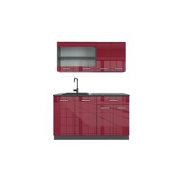 VICCO K&uuml;chenzeile R-LINE SINGLE Einbauk&uuml;che 140 cm K&uuml;che K&uuml;chenblock Singlek&uuml;che Anthrazit Bordeaux Hochglanz