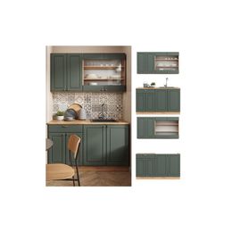 VICCO K&uuml;chenzeile K&uuml;chenblock Einbauk&uuml;che Fame-Line Single Landhaus Eiche Gr&uuml;n Gold 140 cm modern K&uuml;chen Schr&auml;nke Sp&uuml;lenunterschrank Schubunterschrank H&auml;ngeschrank H&auml;ngeglasschrank