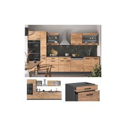 VICCO K&uuml;chenzeile K&uuml;chenblock Einbauk&uuml;che R-Line 350 cm Anthrazit Eiche K&uuml;che
