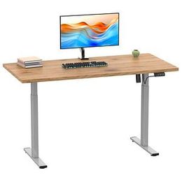 Vcm my office Lona elektrisch höhenverstellbarer Schreibtisch honig-eiche rechteckig, T-Fuß-Gestell silber 160,0 x 80,0 cm