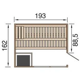 Weka Massivholz Elementsauna Kemi Panorama 1 mit Glastür 2 Fenstern BioS Saunaofen