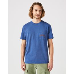 Wrangler® T-Shirt, Baumwolle, Marken-Schriftzug, für Herren, blau, XL