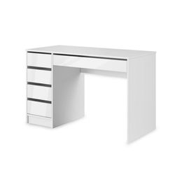 Furnify Schreibtisch Computertisch GUSTAW mit 5 Schubladen: Hochglanz Weiß