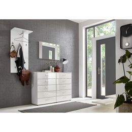 Bmg Möbel - Garderoben-Set 5 Marbella inkl. Spiegel, Wandpaneel mit hochwertigen Metallhaken, Fronten in Hochglanz weiß… - Weiß