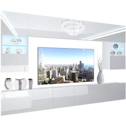 Wohnwand Vollausstattung Wohnzimmer-Set Moderne Schrankwand mit LED-Beleuchtung Anbauwand TV-Schrank Weiß - Belini
