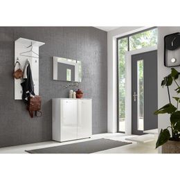 Garderoben-Set Marbella 4 inkl. Spiegel, Wandpaneel mit hochwertigen Metallhaken, Fronten in Hochglanz weiß - Weiß - Bmg Möbel