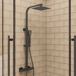 Schwarz Duschset Duschsystem Regendusche mit Thermostat Duschset Duschsäule Duschsystem Duscharmatur Kopfbrause und Handbrause