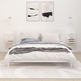 2 Stk. Wand-Nachttisch Nachtschrank Nachtkommode Beistelltisch,Sofatisch Weiß Massivholz Kiefer -DE67110 - Weiß