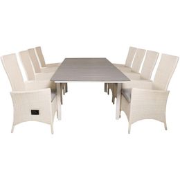 ebuy24 Levels Gartenset Tisch 100x160/240cm und 8 Stühle Padova weiß, grau.