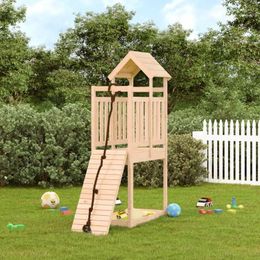 Spielturm mit Kletterwand Massivholz Kiefer - Braun - Prolenta Premium