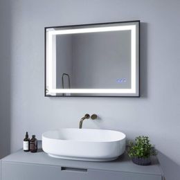 Aquabatos - Badspiegel mit led Licht Schwarzer Rahmen 60x80cm sautens Typ c Touch Sensor Dimmbar Spiegelheizung Kaltweiß 6400K Warmweiß 3000K