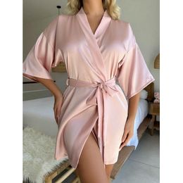 TZTA Trading UG Pyjama Damen Nachthemd kurze Strickjacke Schnür-Bademantel sexy Pyjama