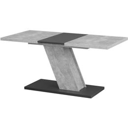 Esstisch Kross, Tischplatte ausziehbar - Beton Optik + Anthrazit matt - Beton Optik + Anthrazit matt - Vladon