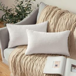 Set mit 2 dekorativen Kissenbezügen, Cord, Sofa, dekorativer Kissenbezug, weich, für Zuhause, Wohnzimmer, Schlafzimmer, Bett, Büro, 30 x 50 cm, Weiß