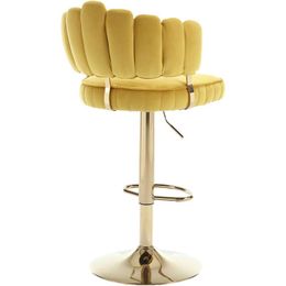 Okwish - Drehbare Barhocker, 2er-Set, höhenverstellbare Stühle mit Fußstütze für Küche, Esszimmer,Gelb gemustert Gelb gemustert
