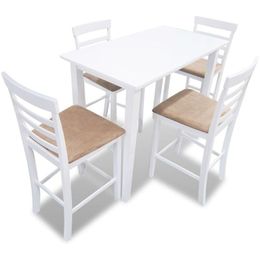 Stehtisch und 4 Barhocker Bartisch Set Essgruppe - Bistrotisch mit 4 Stühlen Holz Weiß BV707293 Bonnevie
